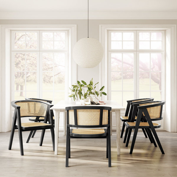 Bayou Breeze Anvie Low Back Arm Chair Solid Teak Wood and Rattan Dining ...