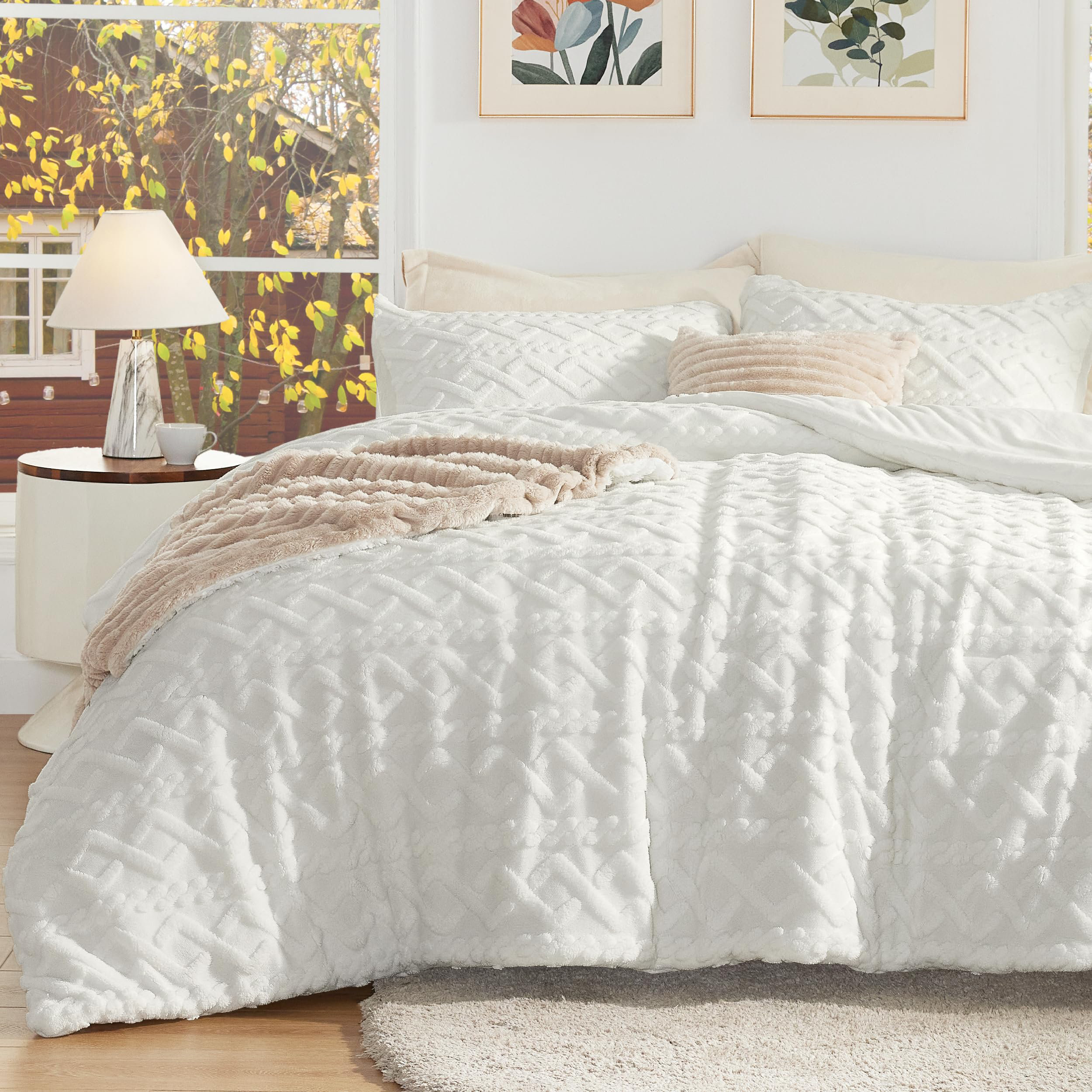 Bedsure Fluffy Comforter Set Sherpa Fleece Bedding Comforter Set | Wayfair