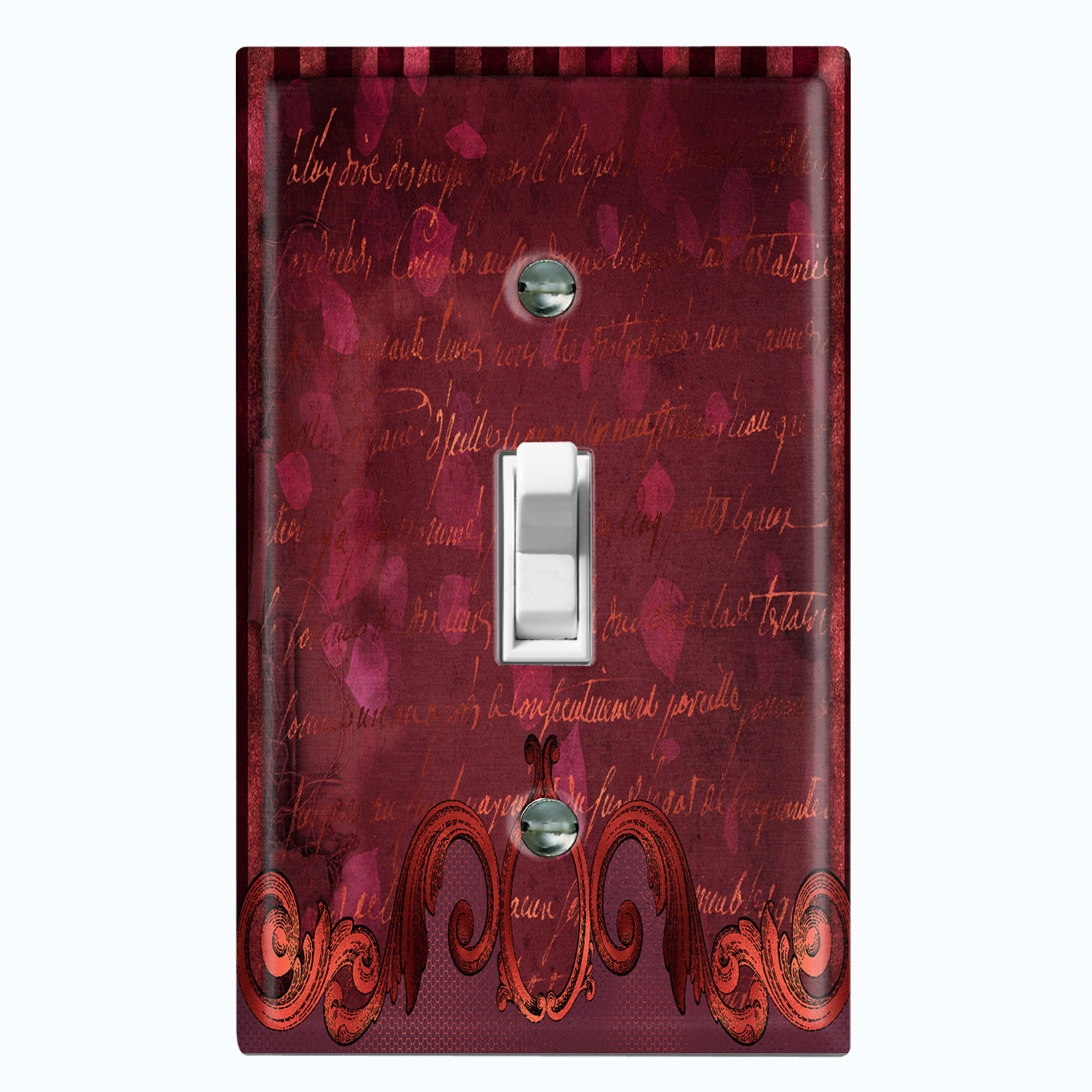 WorldAcc Metal Light Switch Plate Outlet Cover (Red Maroon Frame Damask ...