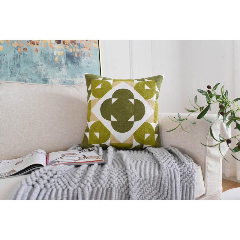 WARISI Floral/Leaf Green Embroidered Pillow Cover And INSERT | Wayfair