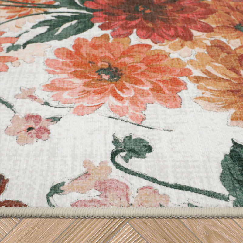 Laura Ashley Dahlias Chenille Machine Washable, Slip Resistant Accent ...