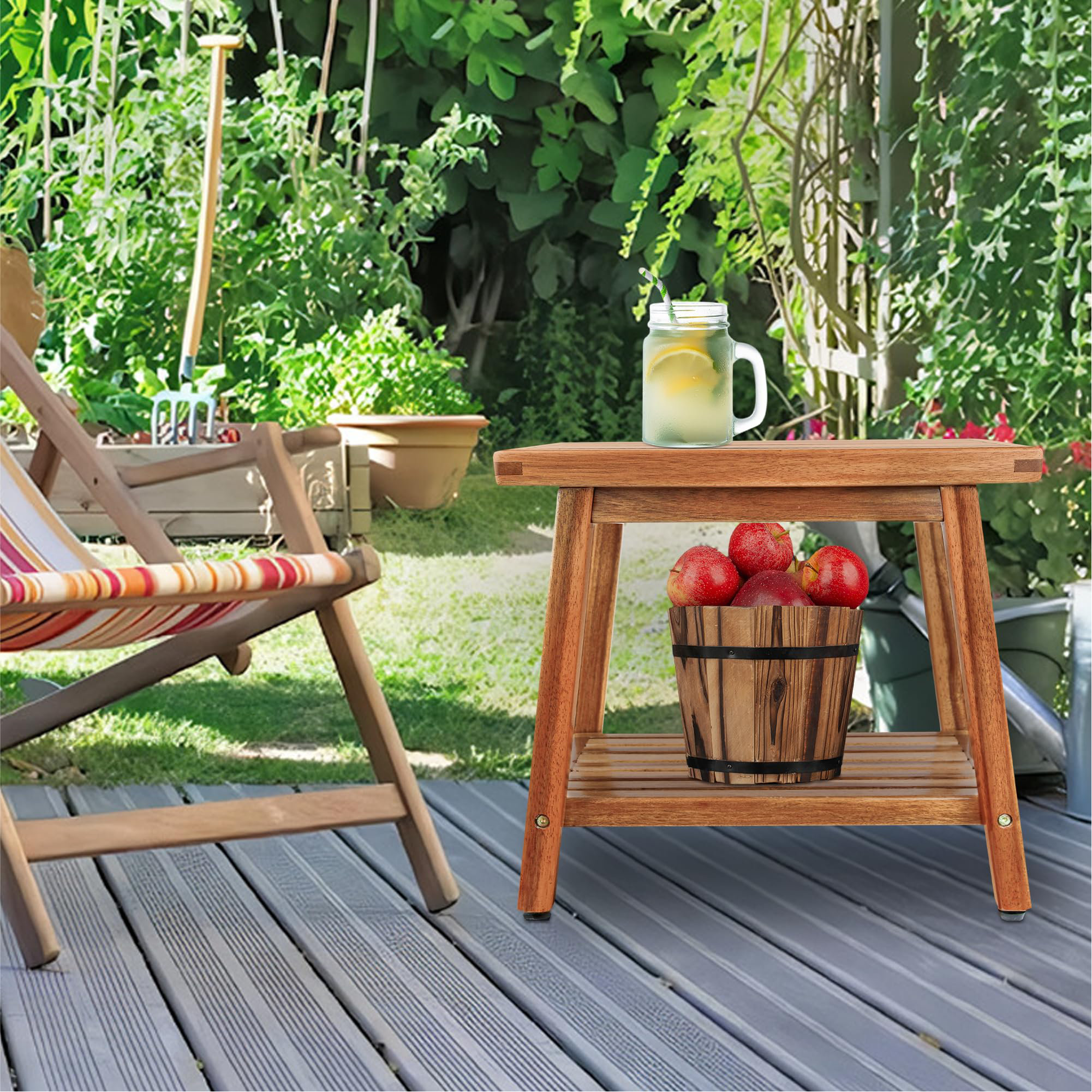 Latitude Run® Small Acacia 16 Inches Outdoor Side Table, 2-Tier Sturdy ...