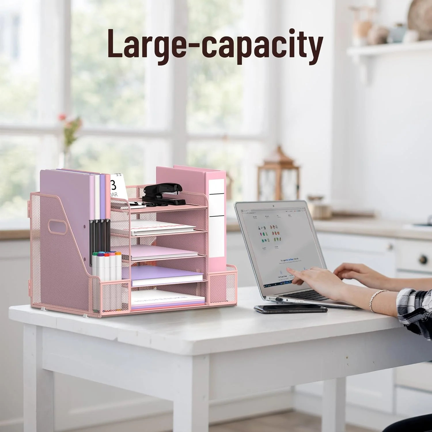 Red Barrel Studio® 5-Tier Metal Mesh Desk Organizer With 2 File Holder ...