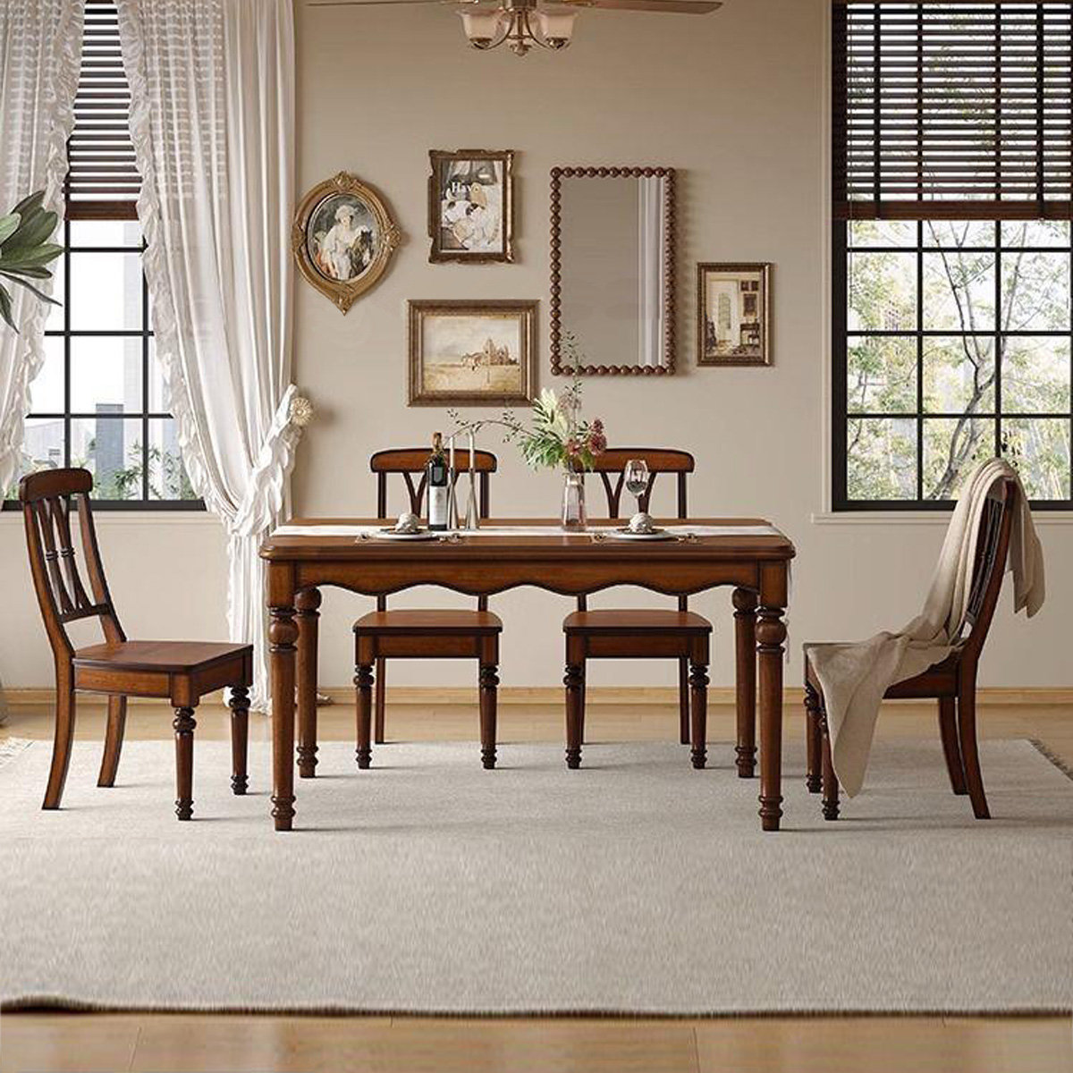 SUPROT Retro Solid Wood Rectangular Dining Table Set - Wayfair Canada