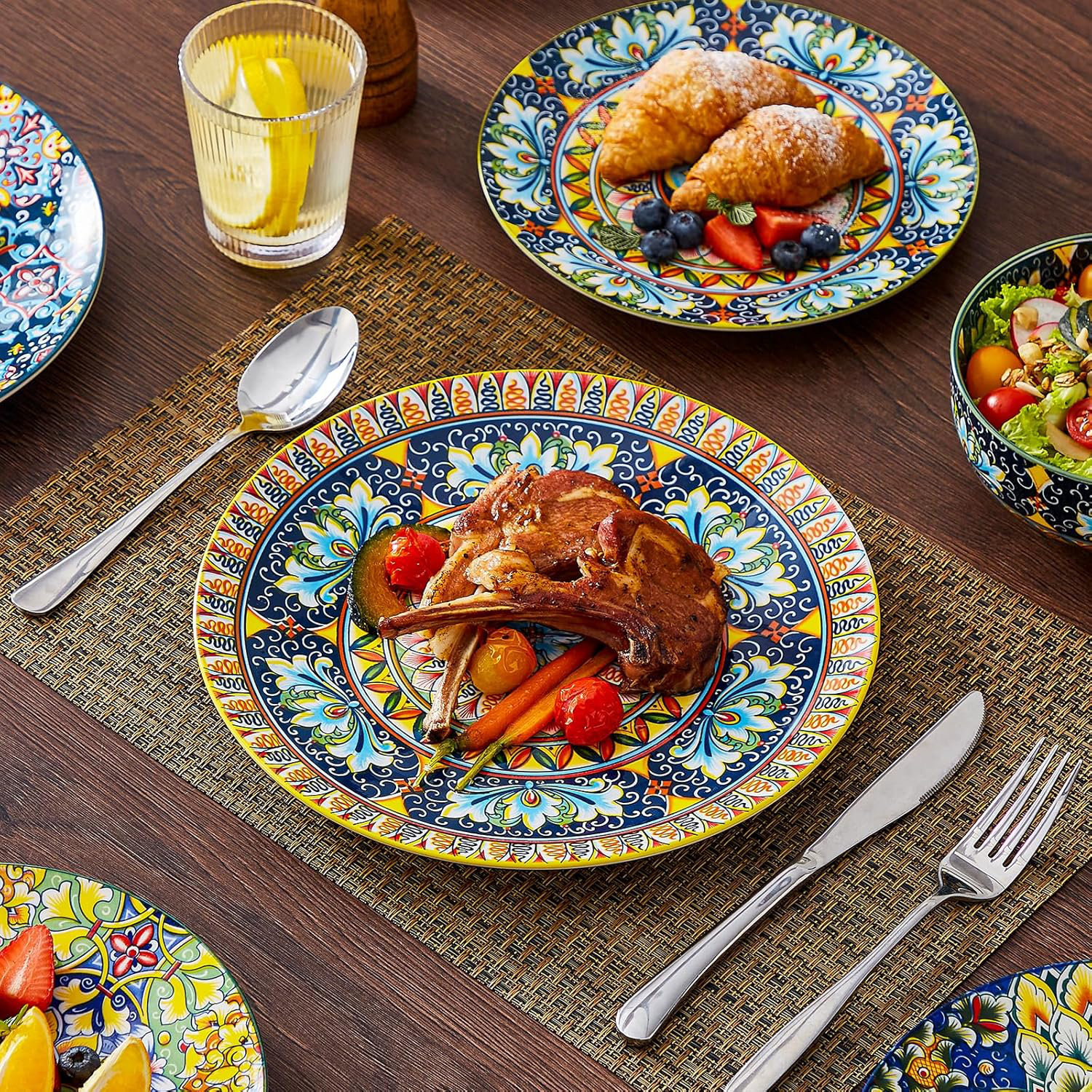 KOGBEL 18 Piece Dinnerware Sets, Boho Style Cutlery Service 6, Plate ...