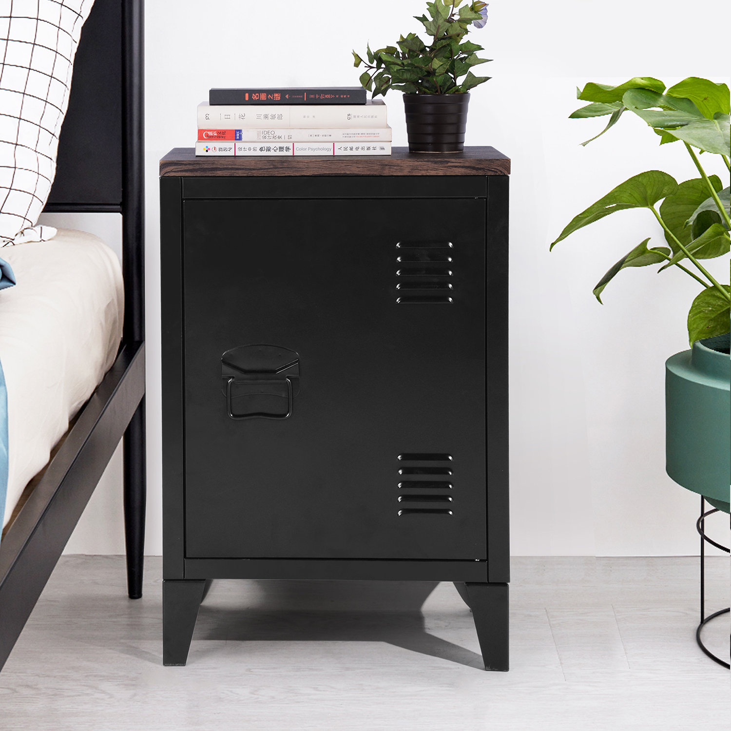 FurnitureR 15.74'' Metal Locker Storage Nightstand for Bedroom with ...
