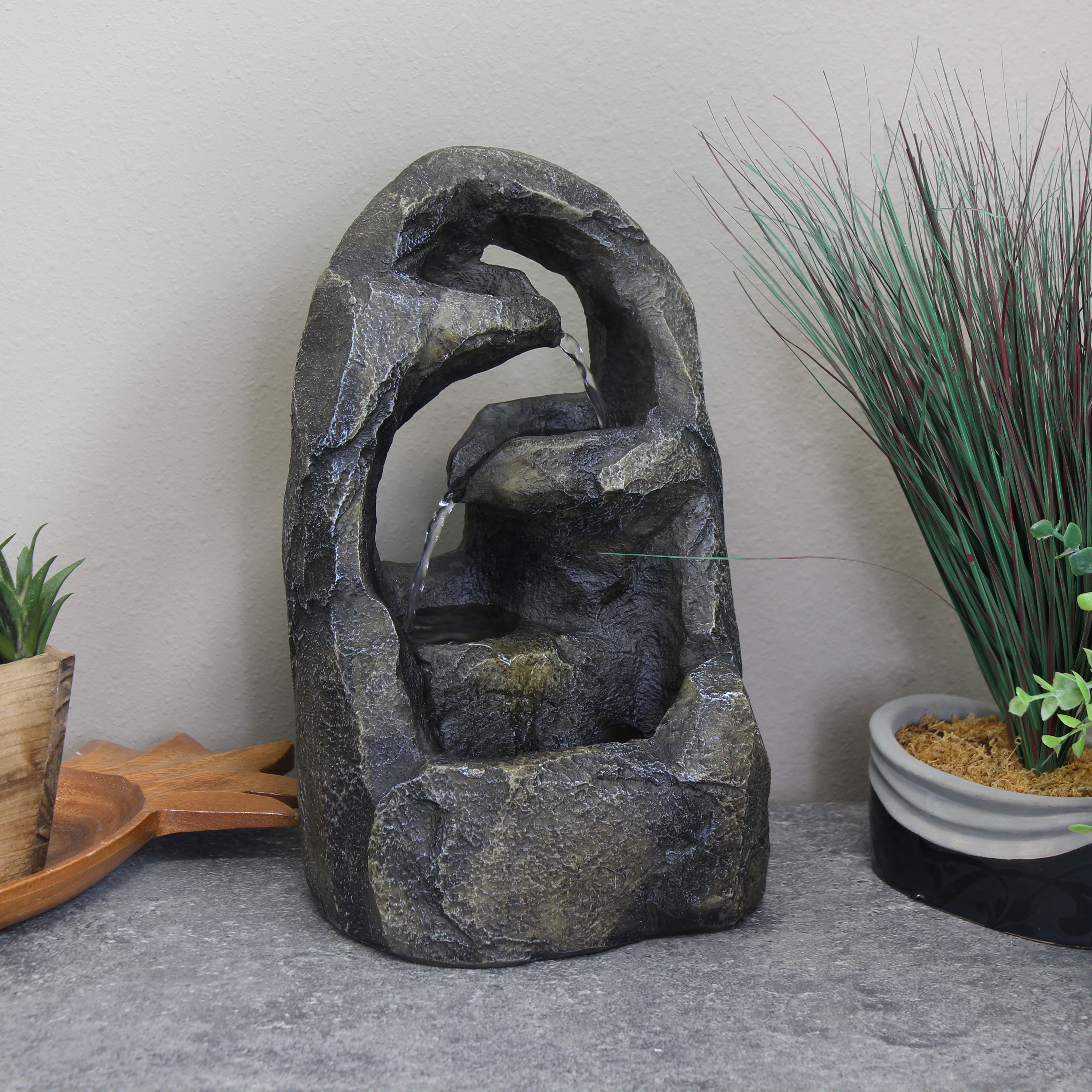 World Menagerie Arabela Cavernous Rock Tiers Rustic Gray Resin Indoor ...