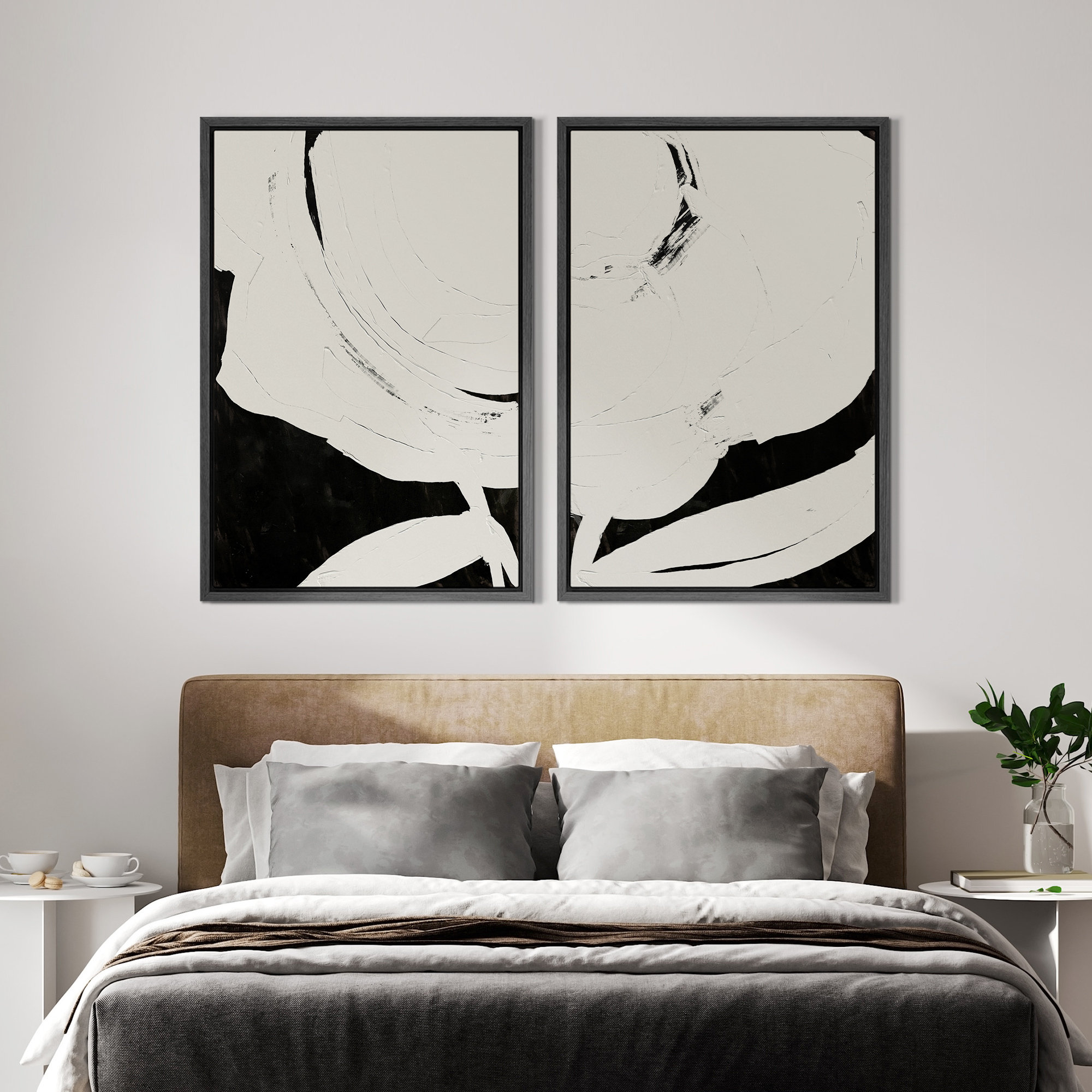 IDEA4WALL BAW Black And White Paint Stroke Print Abstract Decor Art ...