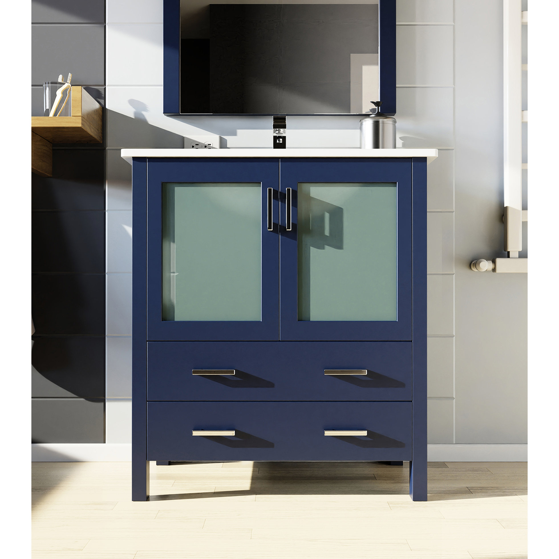 Hokku Designs 30 In. W Navy Blue Vanity For Bathroom Modernization With ...