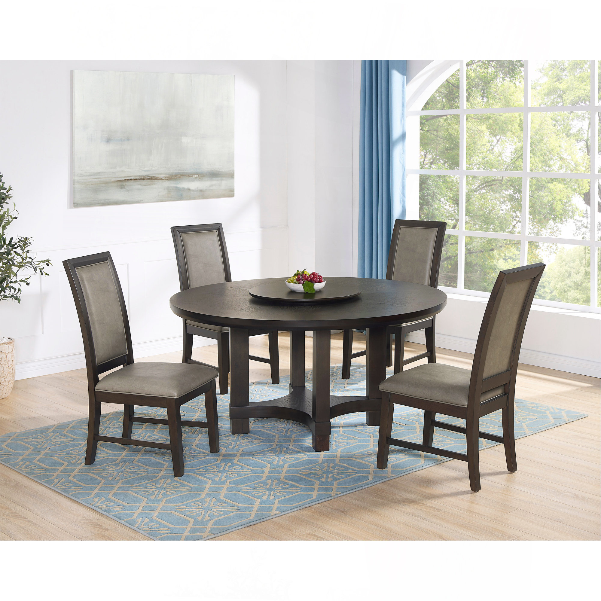 Wildon Home® 5Pctransitional Round Table With Lazy Susan PU Upholstered ...