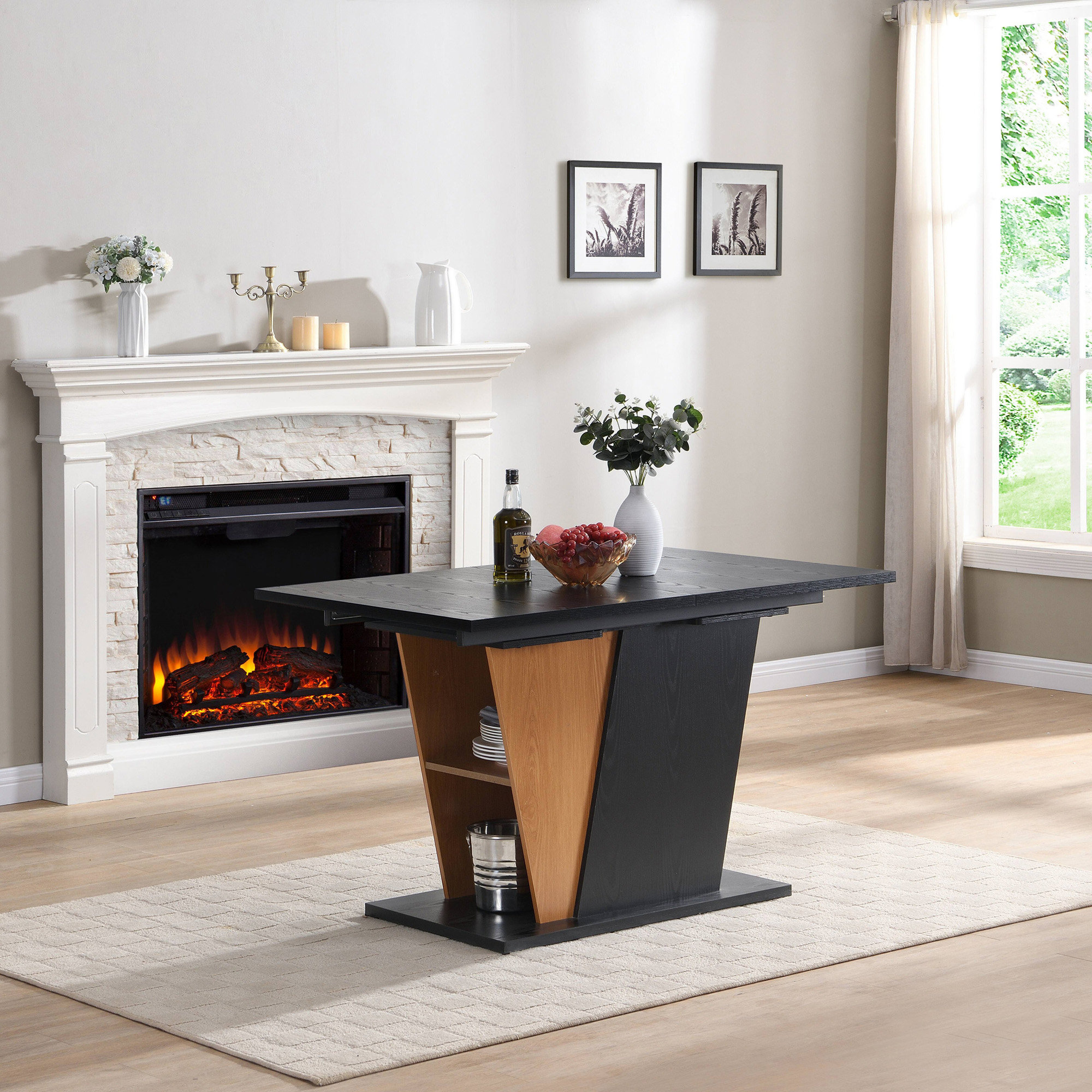 Bloomsbury Market Extendable Dining Table With Built-In Storage, Wooden ...