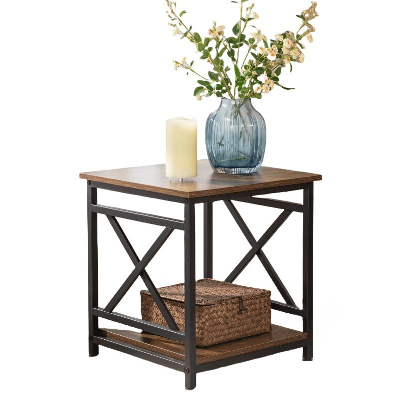 17 Stories 2-Tier Square End Table with X-Design Metal Frame | Wayfair