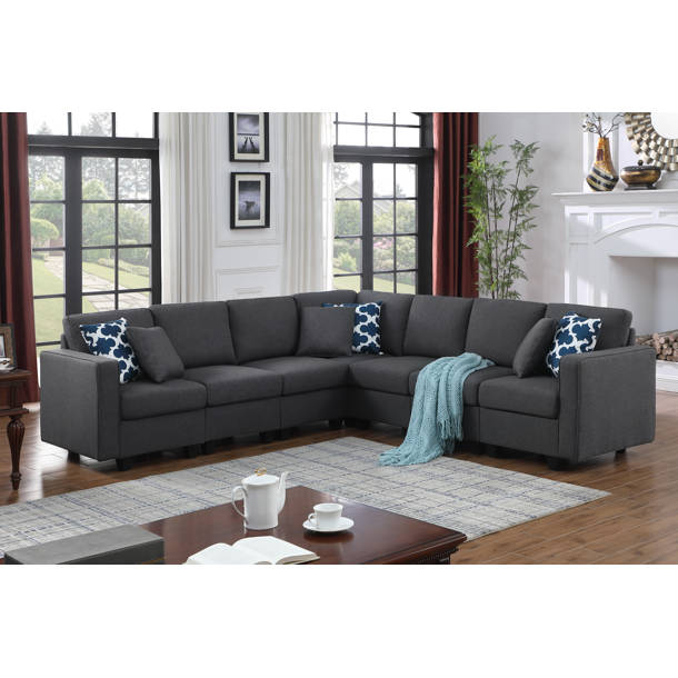 Ebern Designs Solina Linen Reversible Modular Corner Sectional Sofa ...
