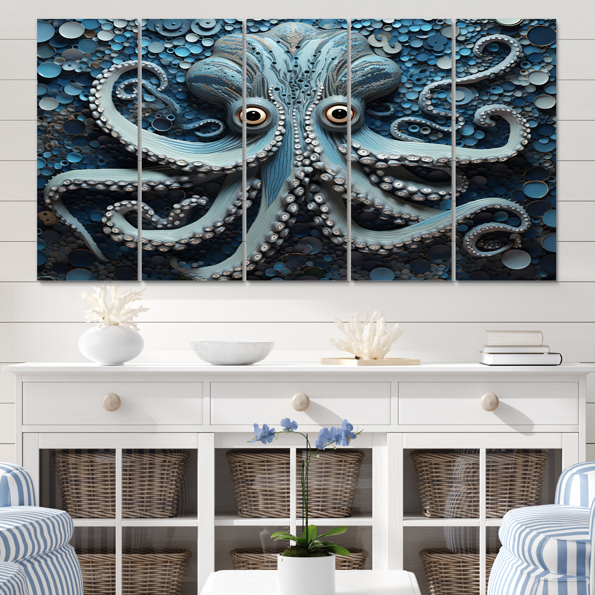 Rosecliff Heights Portrait Of Blue Mystical Octopus Painting I - Animals Octopus Canvas Print ...
