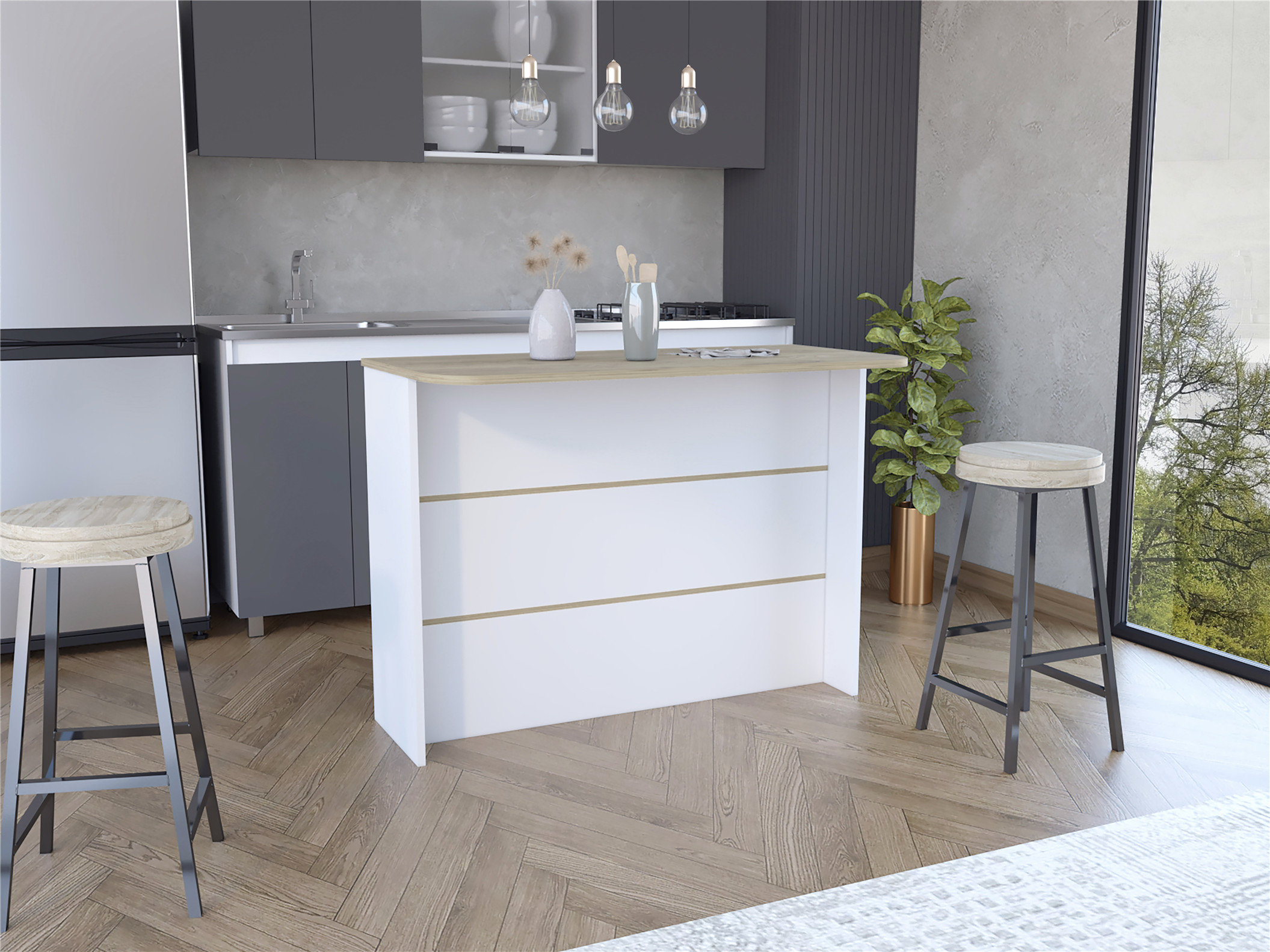 Latitude Run® Versatile Pine Kitchen Island with Spacious Two-Tier ...