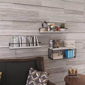 17 Stories Floating Shelves Wall Mounted With Storage Basket And ...