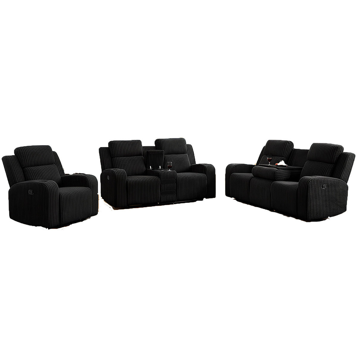 Orren Ellis Recliner Sofa Set 1+2+3 Seat, Manual Recliner Faux Fur ...