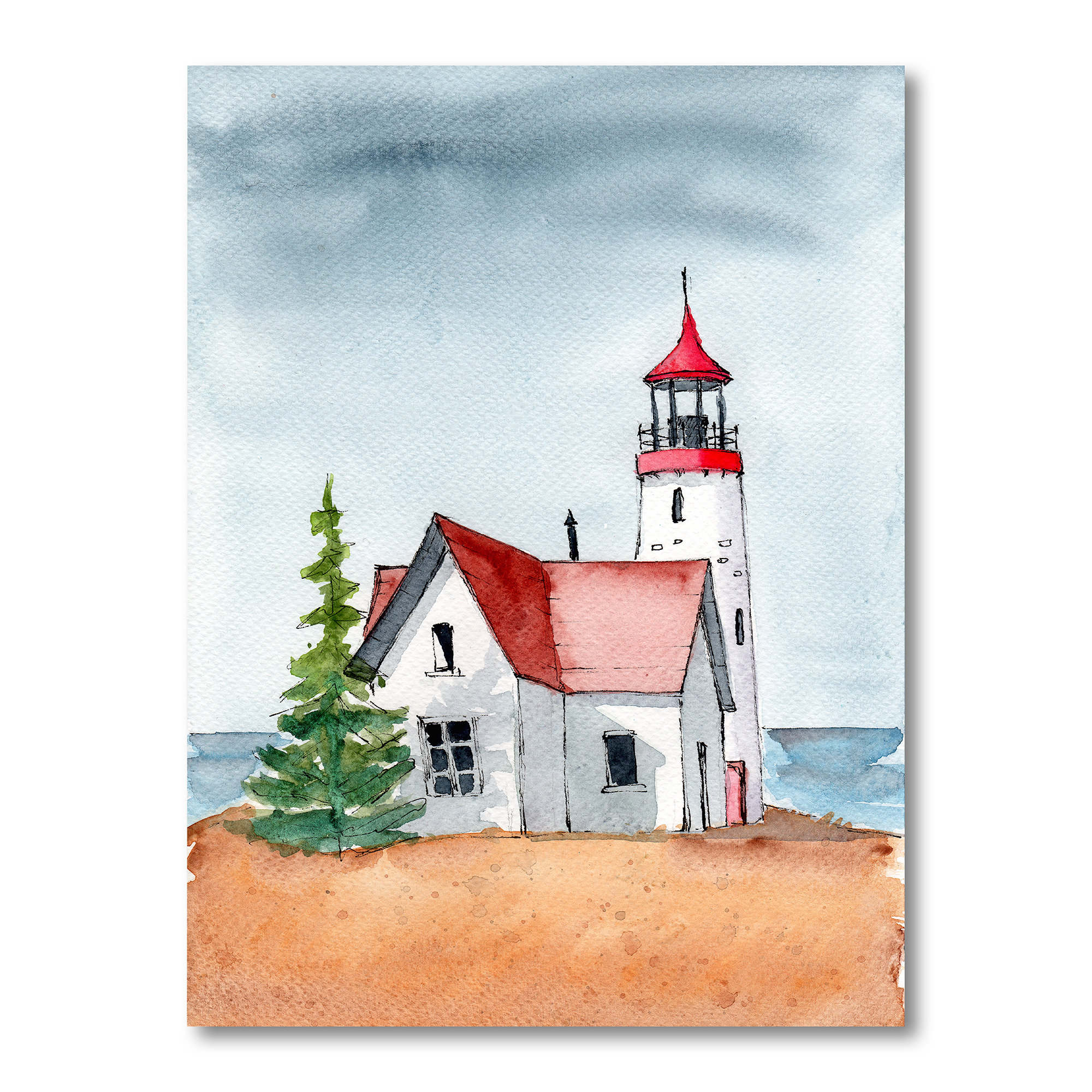 East Urban Home A Lighthouse with a Cabin on the Hill and Sea - Print ...