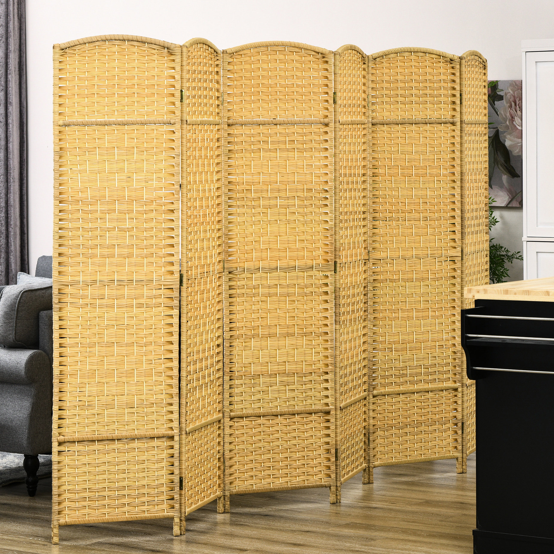 BalmyBoulevard 6' Tall Natural Wood Partition - Foldable Hand-Woven For ...