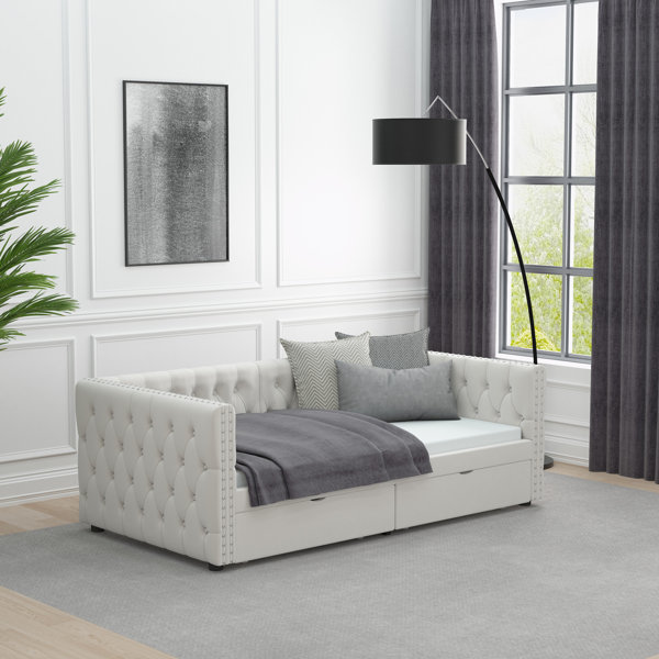 Mercer41 Velvet Upholstered Tufted Daybed with 2 Drawer | Wayfair