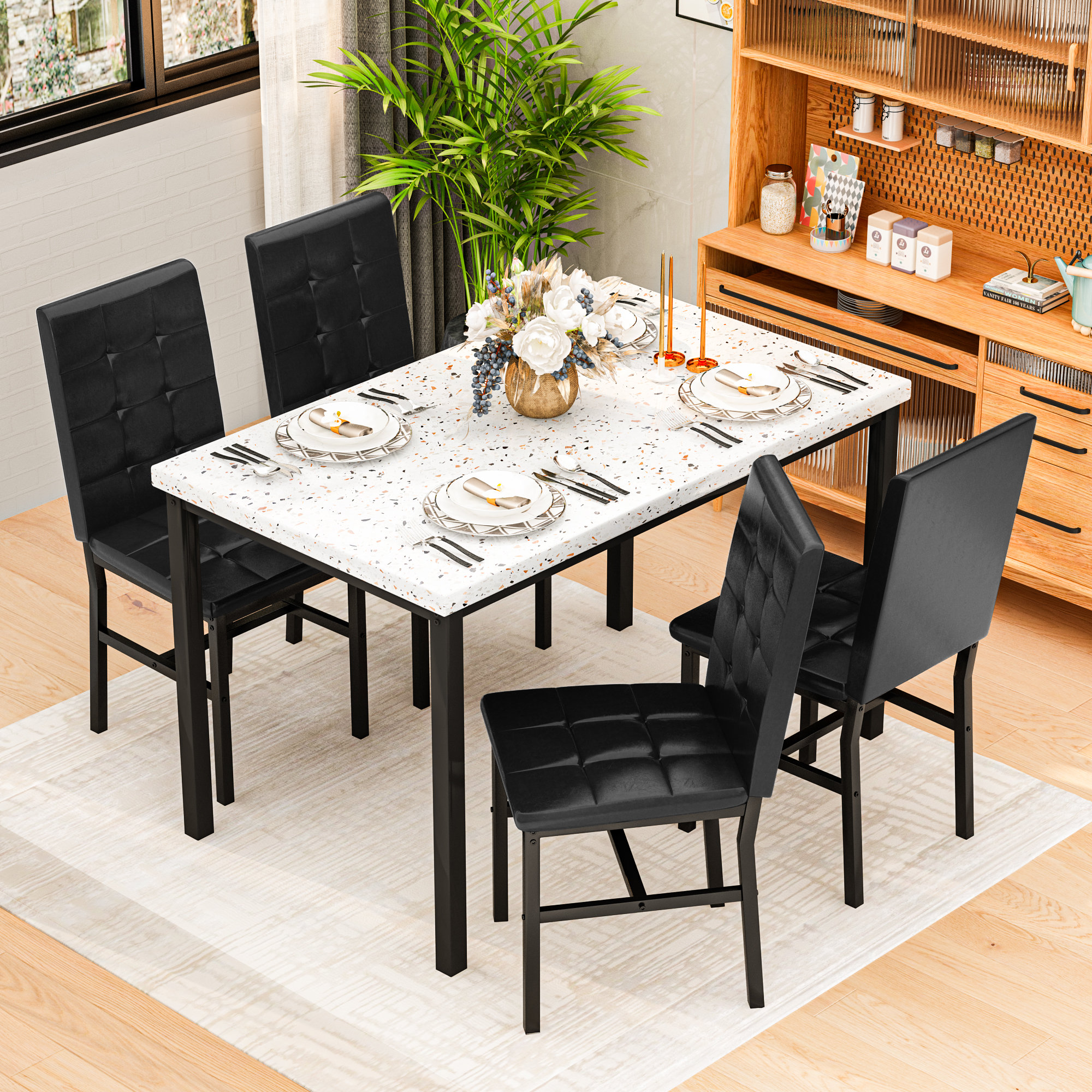 Ebern Designs 4-Person Dining Table And Chair Set, Dining Table And ...