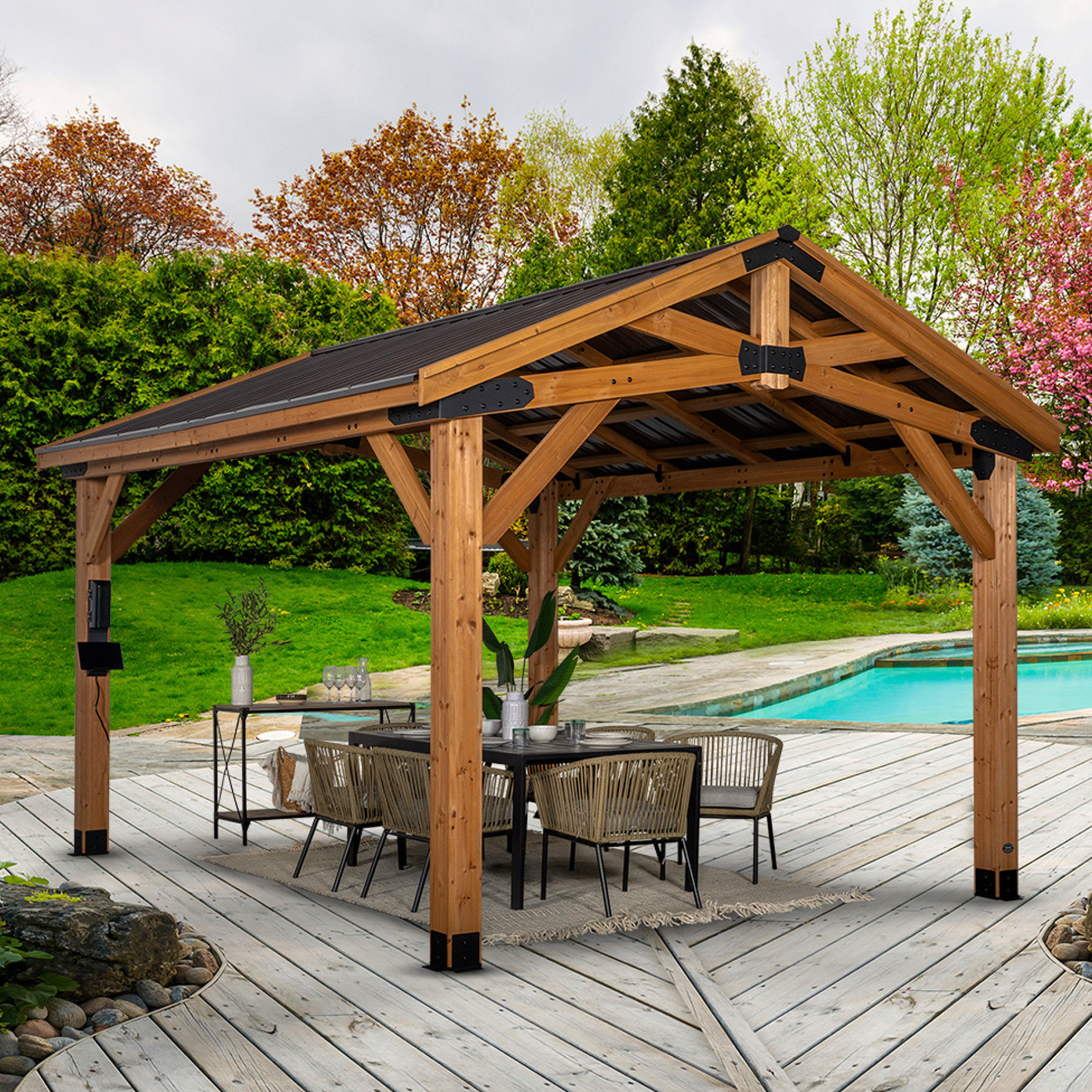 Backyard Discovery Norwood 14' x 12' Cedar Wood Outdoor Patio Gazebo ...