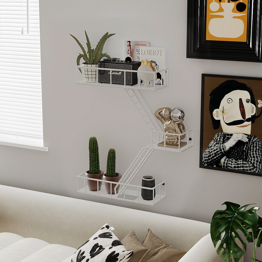 17 Stories Fire Escape Wall Shelf With Baskets, 3-tier Metal Fire ...