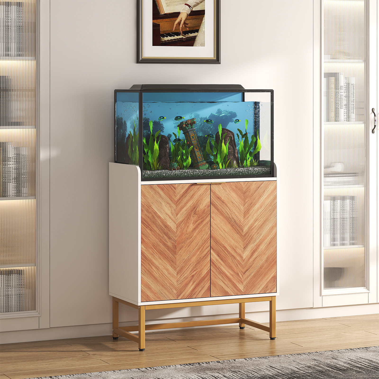 Tucker Murphy Pet™ 29 Gallon Fish Tank Stand With Storage And Fishbone ...