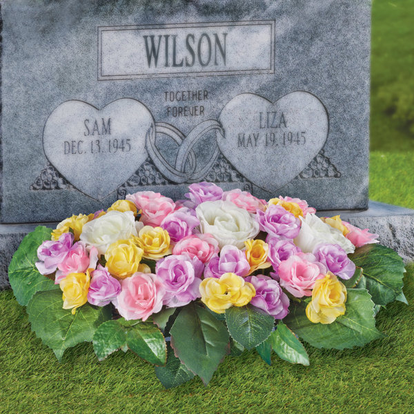 Fleur De Lis Living Colorful Artificial Rose Bush Memorial Stake | Wayfair