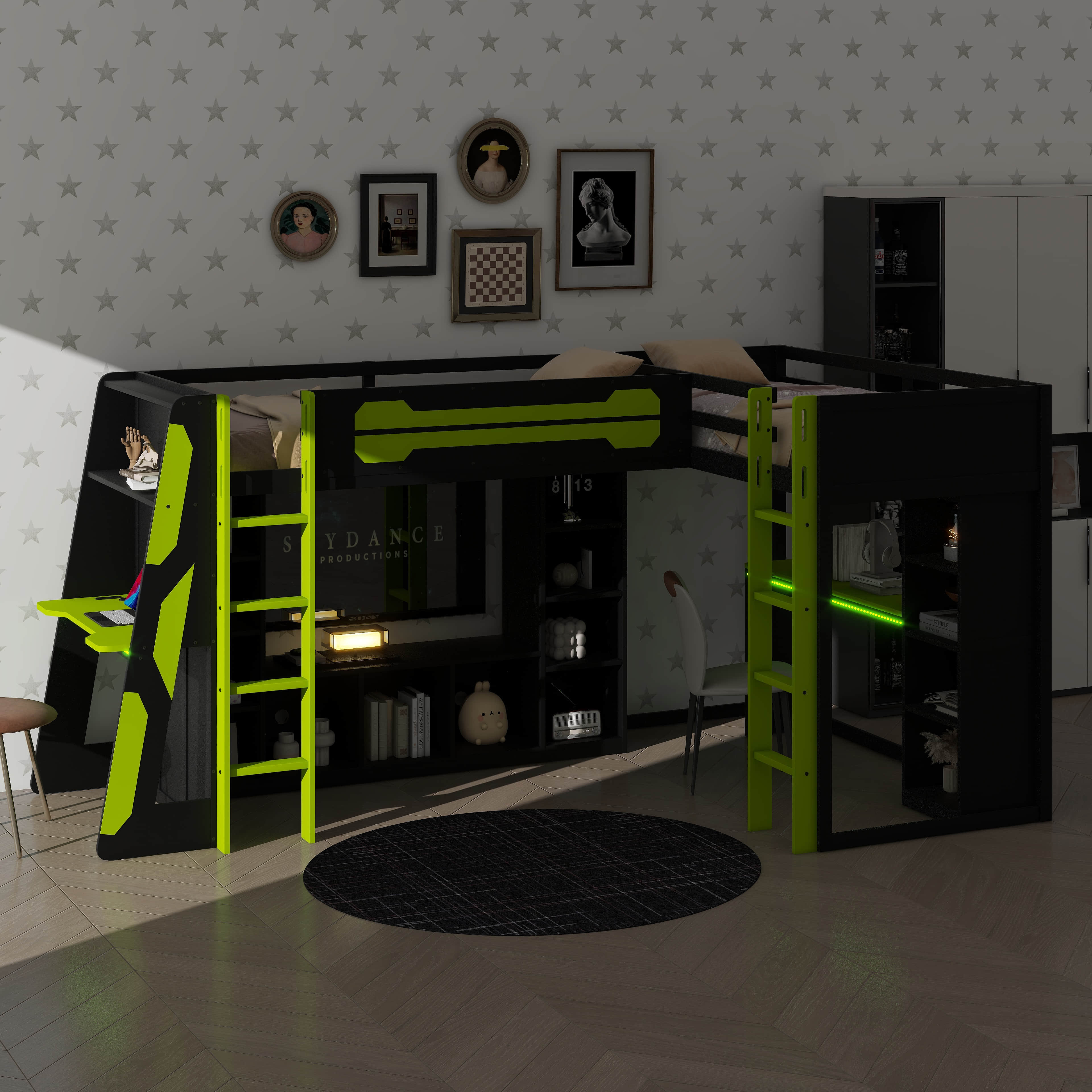 Wrought Studio™ Twin-Sized L-Shaped Loft Bed With Integrated Desks ...