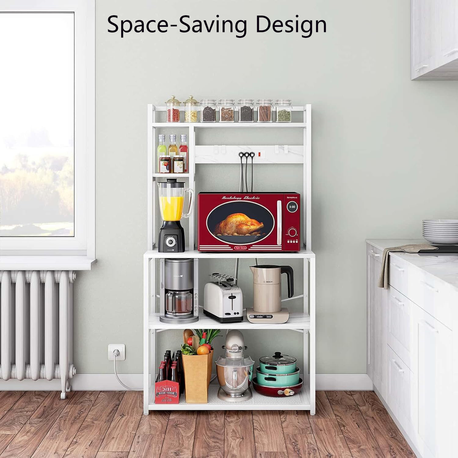 Latitude Run® 31.5 Inch Bakers Rack with 3 Power Outlets, 5 Tiers ...