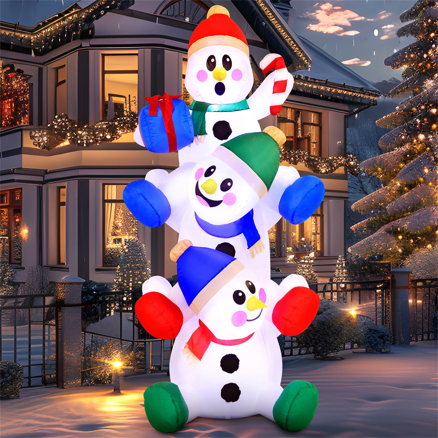The Holiday Aisle® 6 FT Christmas Inflatable Stacked Snowman with Build ...