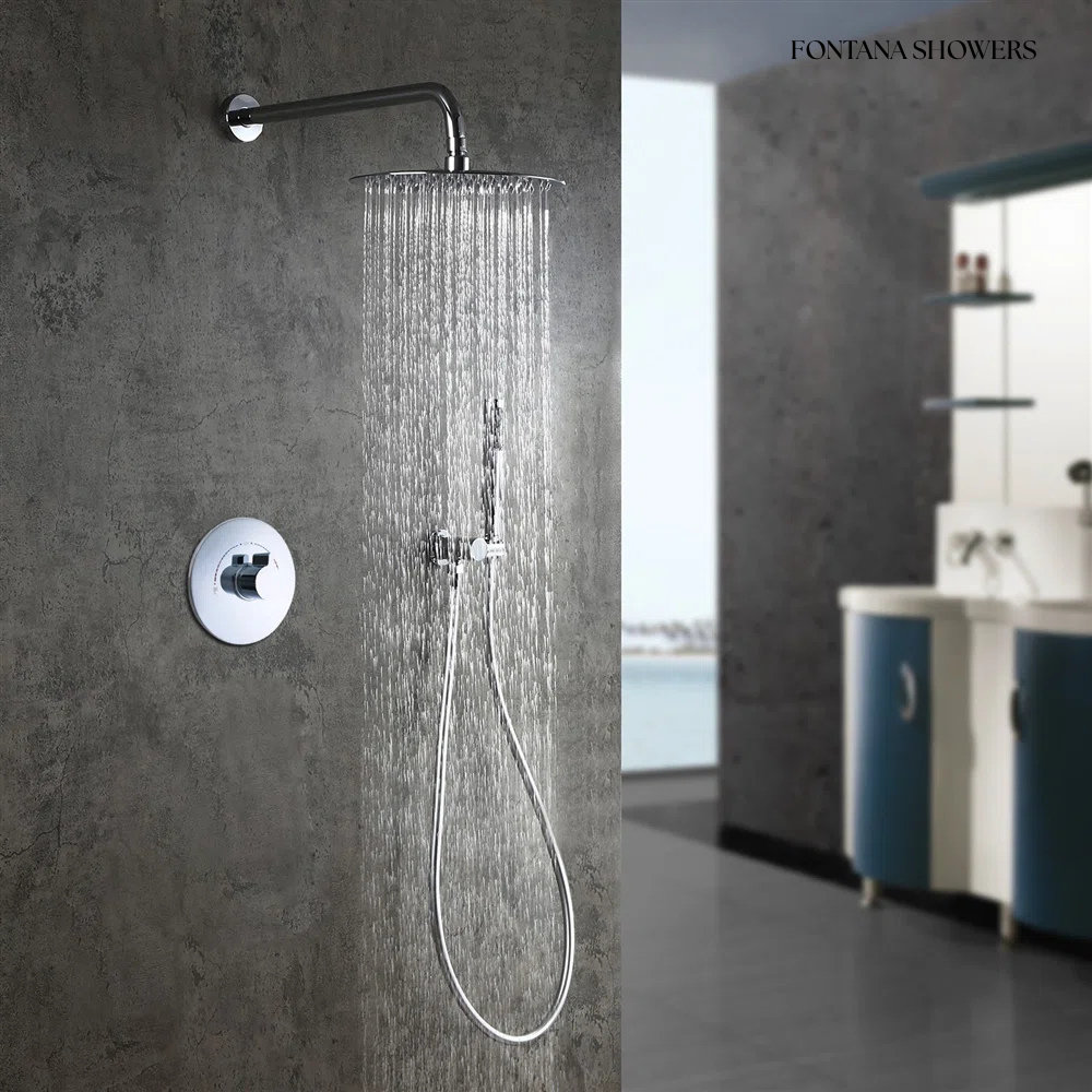 FontanaShowers 2-Way Shower Set with Diverter Valve and Round Wall ...