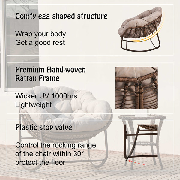 Corrigan Studio® Outdoor Ladena Rocking Rattan Chair with Cushions ...