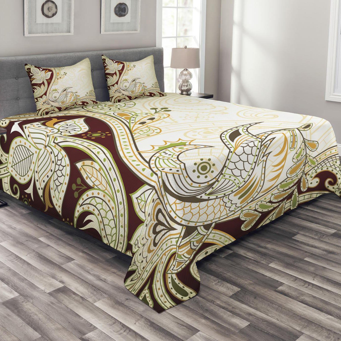 Ambesonne Ethnic Cream Microfiber Traditional Coverlet / Bedspread Set ...