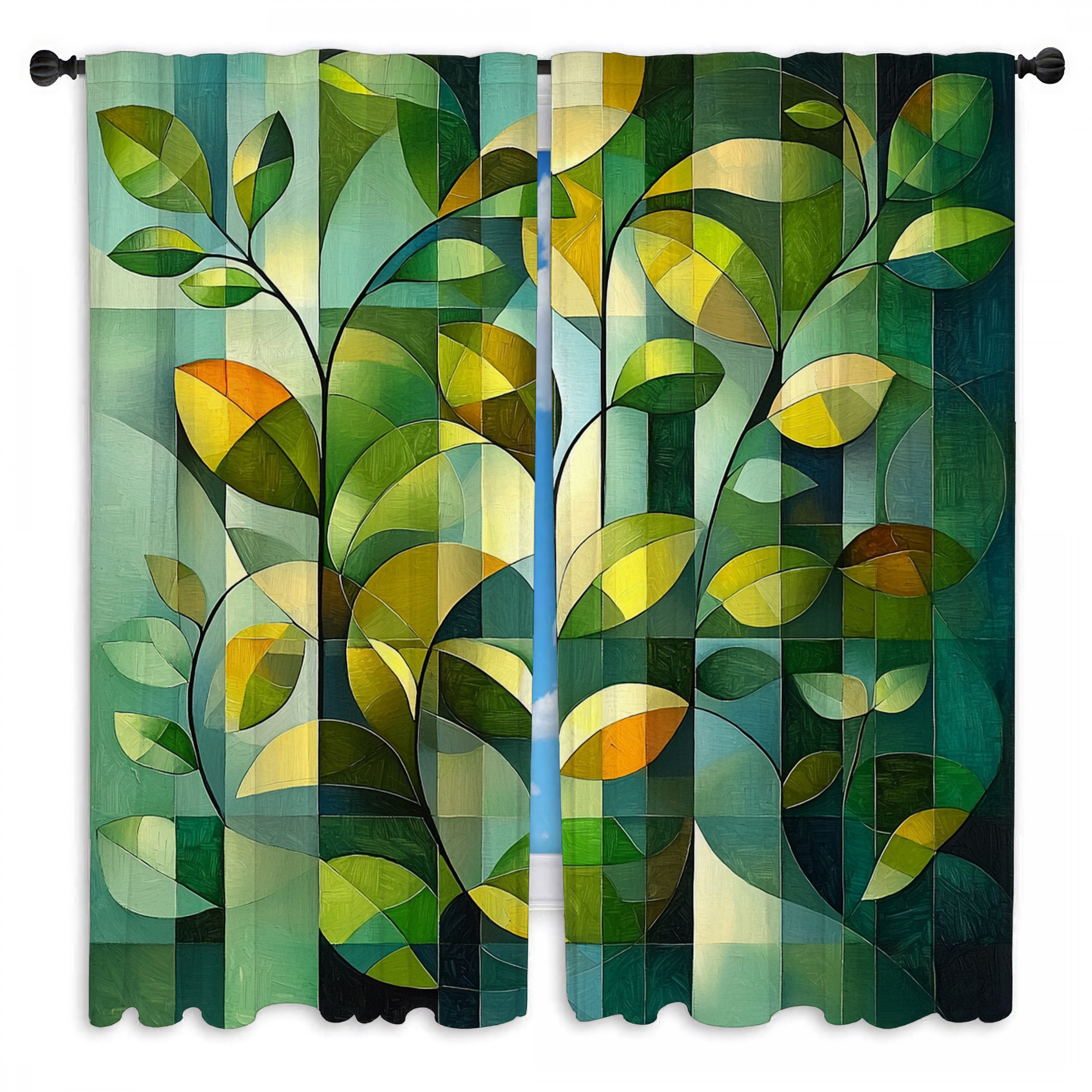 Dakota Fields Leaf Mosaic Window Curtains Nature Bohemian Drapes - 2 ...