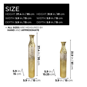 Rosdorf Park Krail 2 Piece Gold Tall Floor Vase Set, Metal Large Medium ...