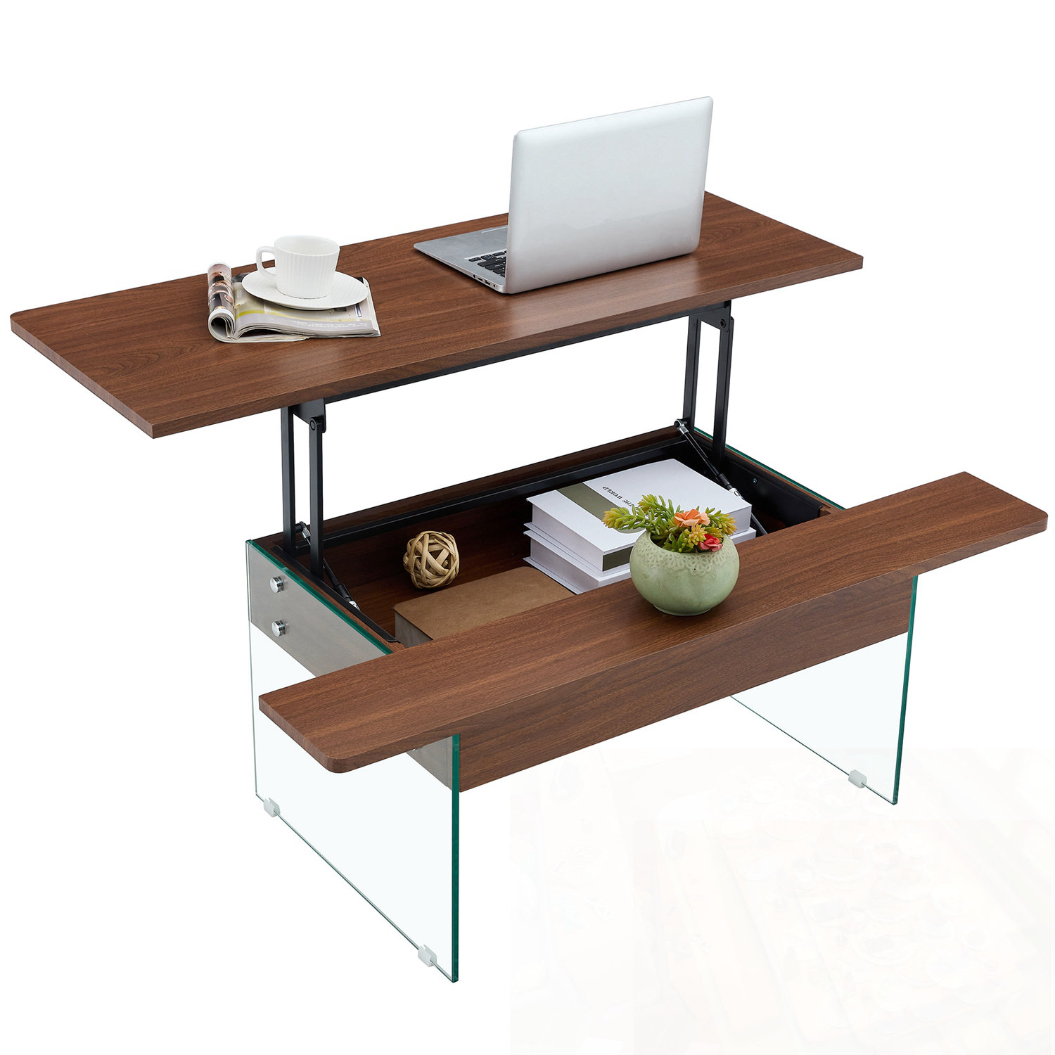 Wrought Studio™ Lift-Top Coffee Table With Sturdy Glass Legs | Wayfair