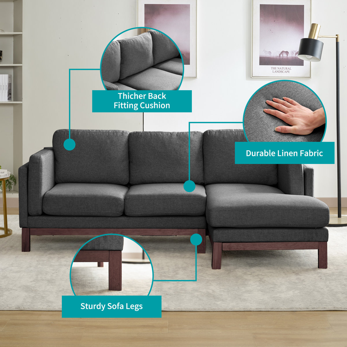 Ebern Designs 84-inch Convertible Sectional Sofa Couch With 7" Thick ...