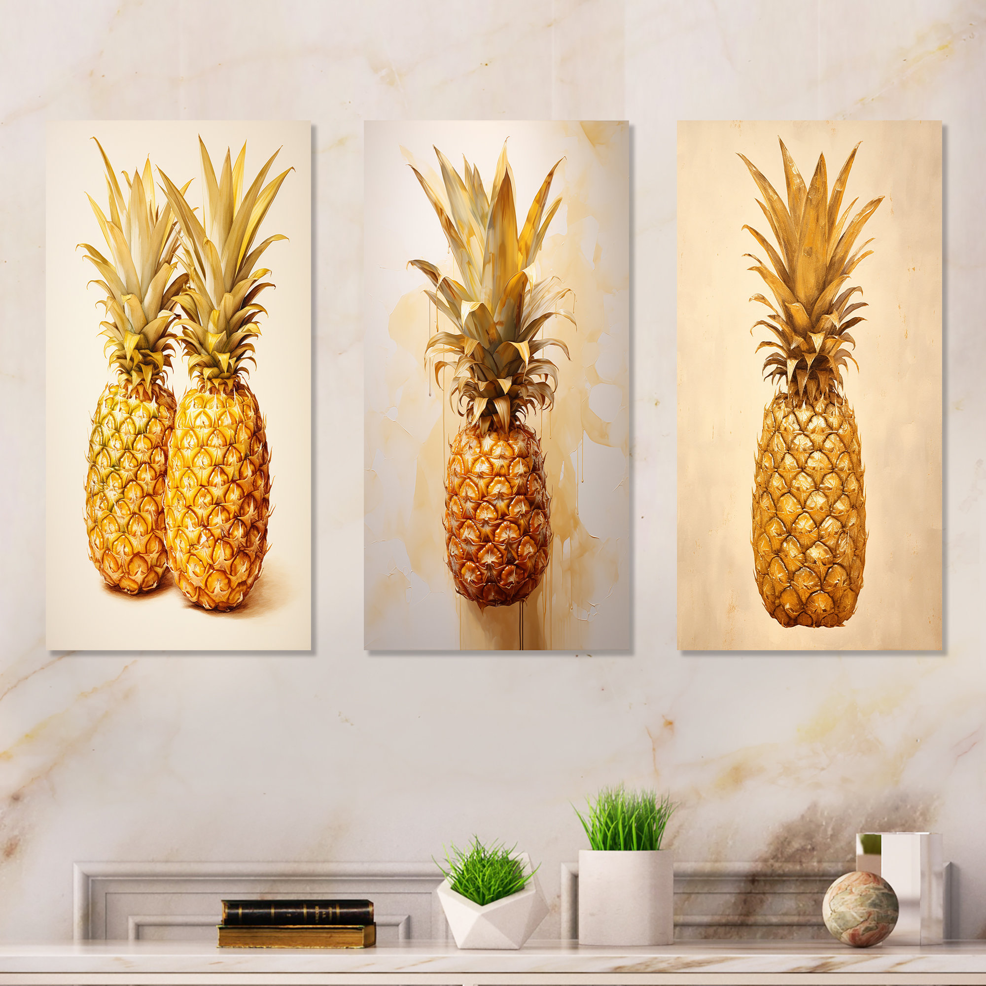 Bayou Breeze Pinapple Golden Grove - Pineapples Metal Wall Art Set Of 3 ...