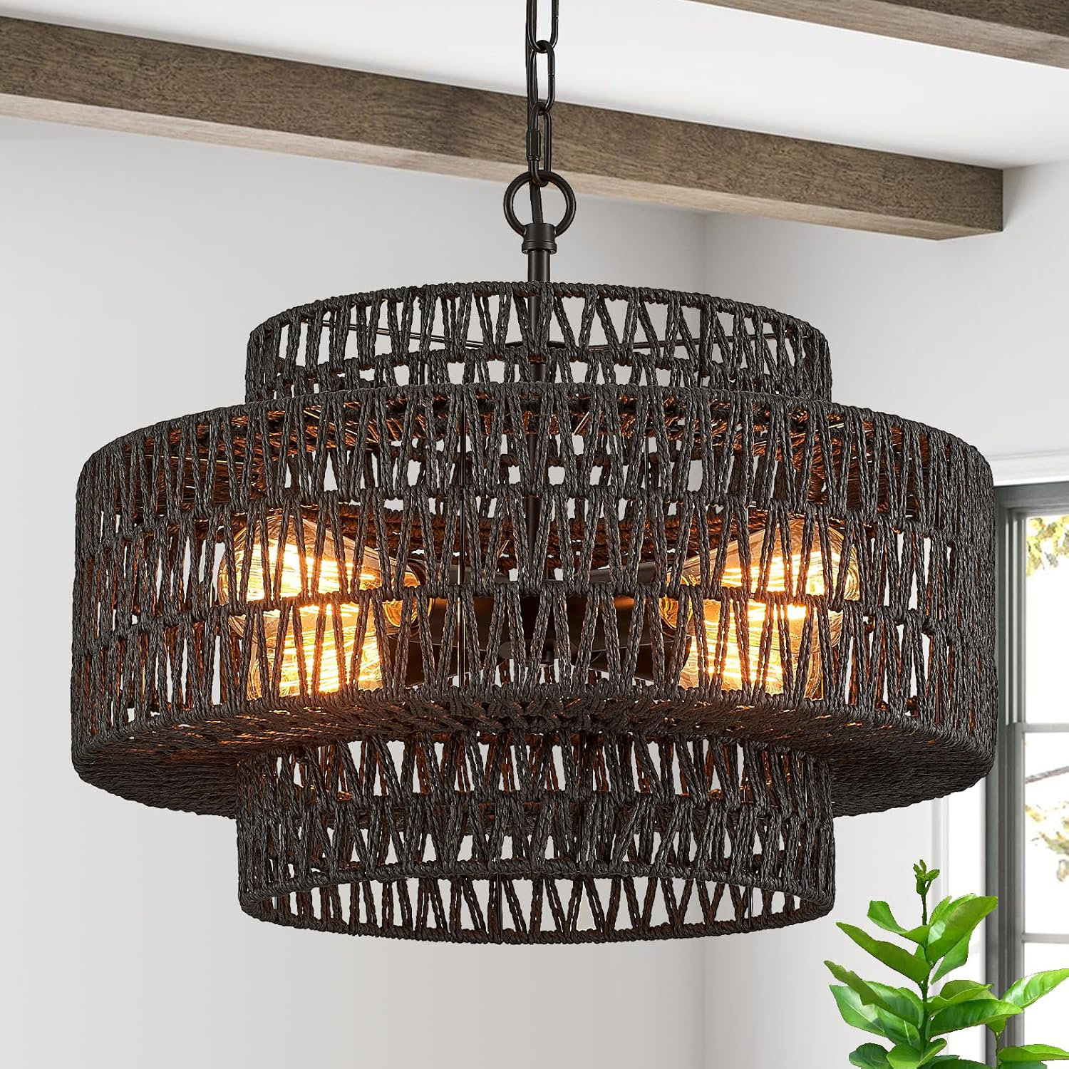Dakota Fields Hand-Woven Rattan Chandelier With Vintage Farmhouse ...