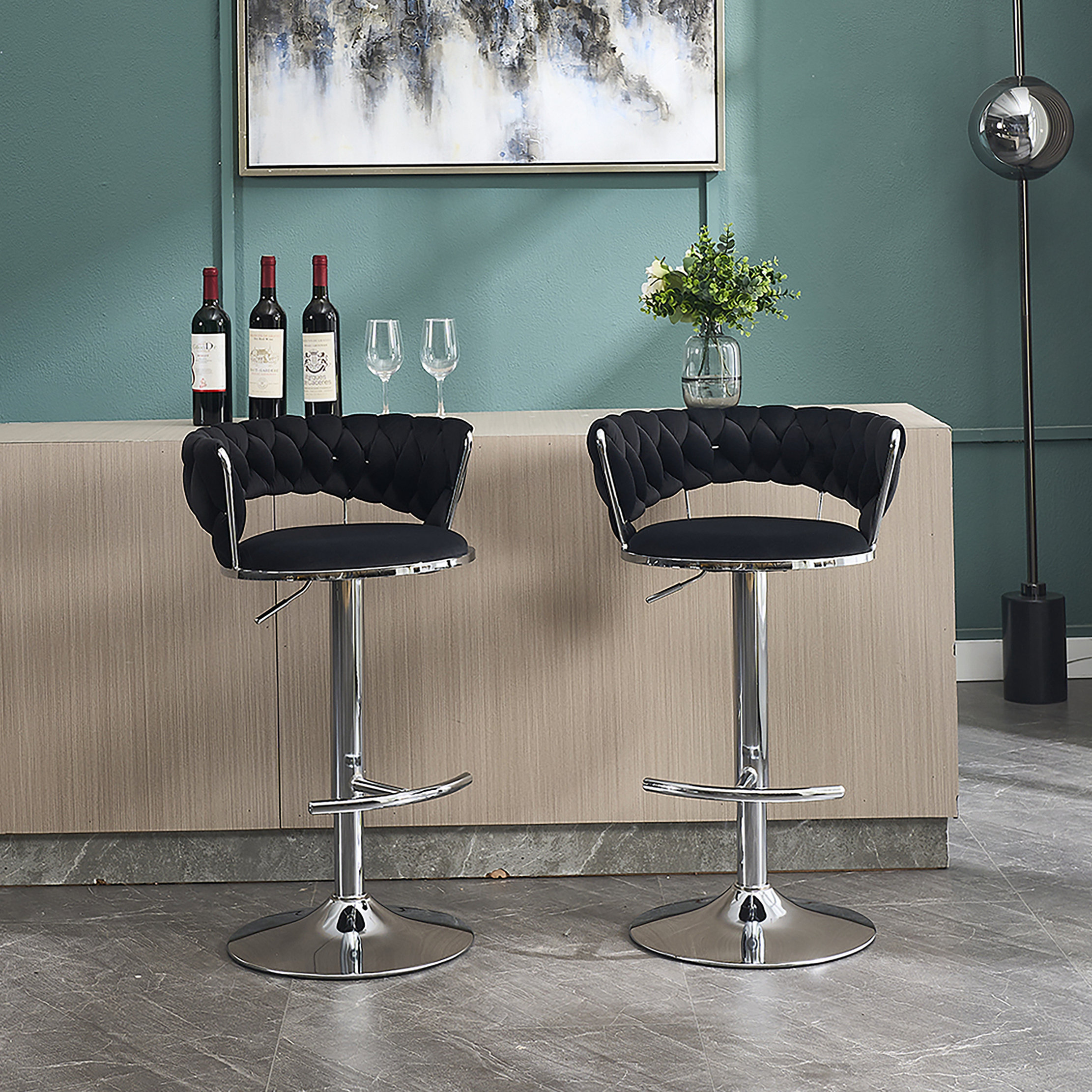 Brayden Studio® Set of 2 Bar Stools,with Chrome Footrest and Base ...