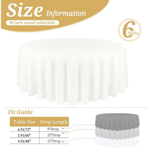 Hokku Designs 6 Pack Round Tablecloth 90 Inch Table Cloths Polyester ...