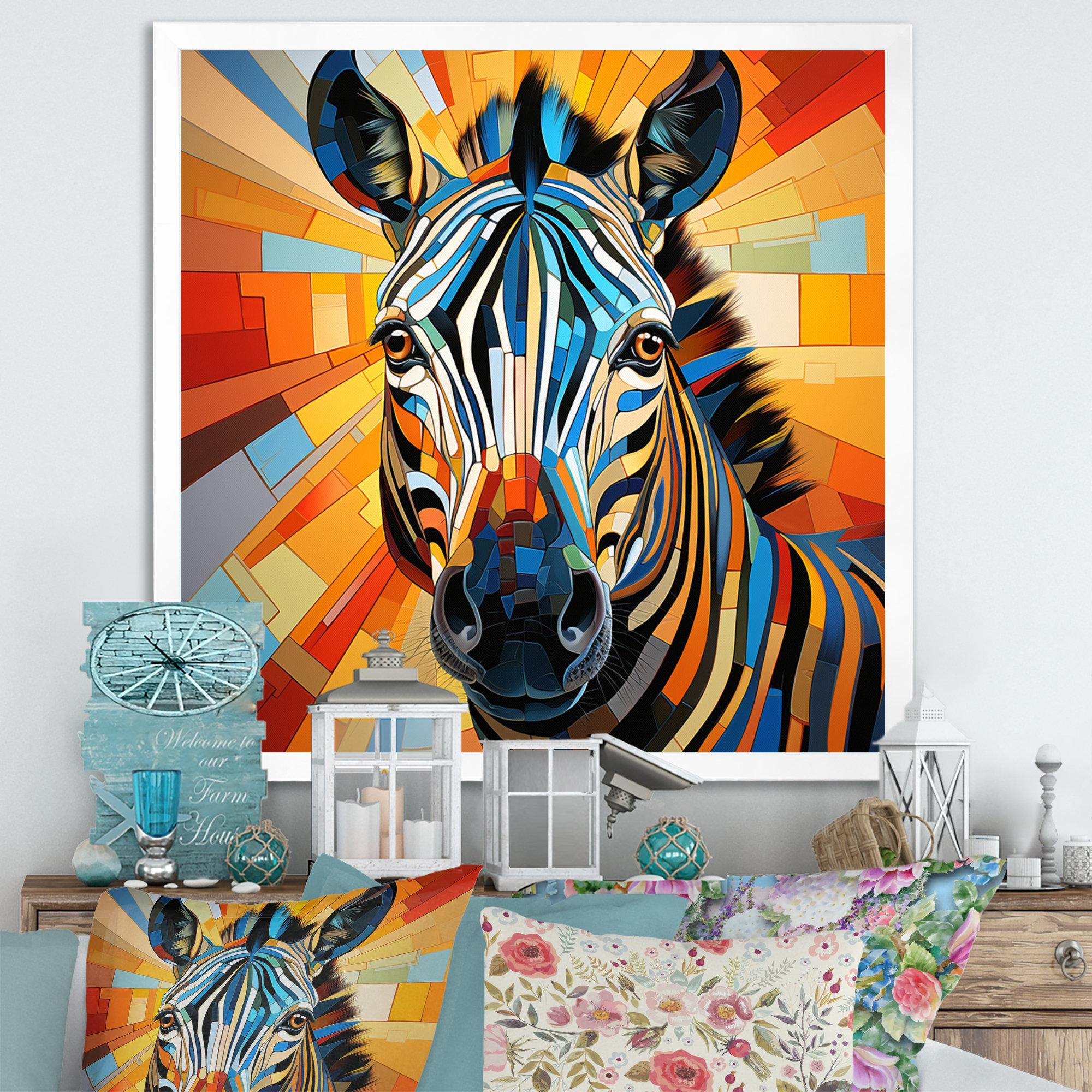 Design Art Zebra Geometric Zebra Abstraction I Framed On Canvas Print ...