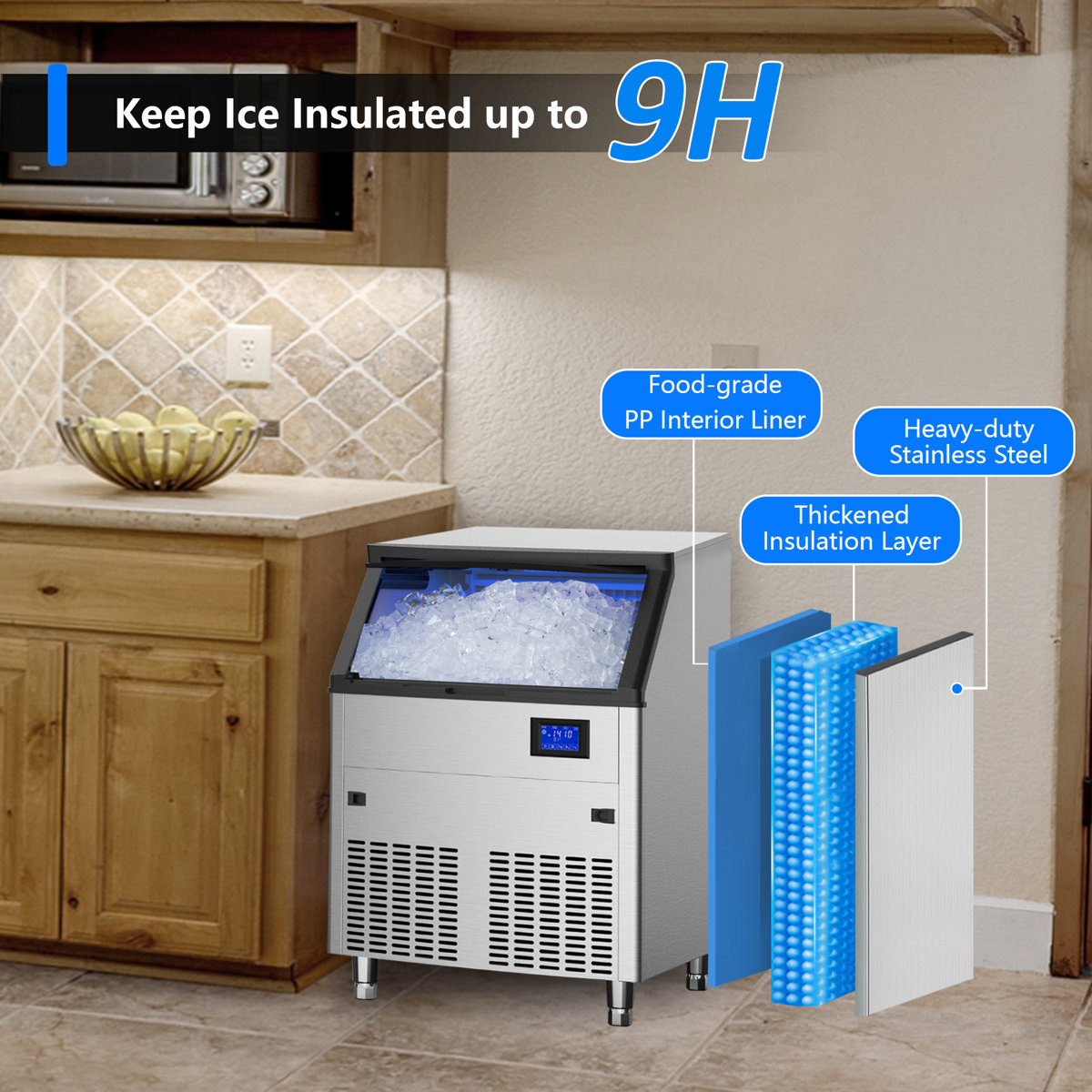 Coolake Commercial Ice Maker Machine 450lbs/24h With 130lbs Storage ...