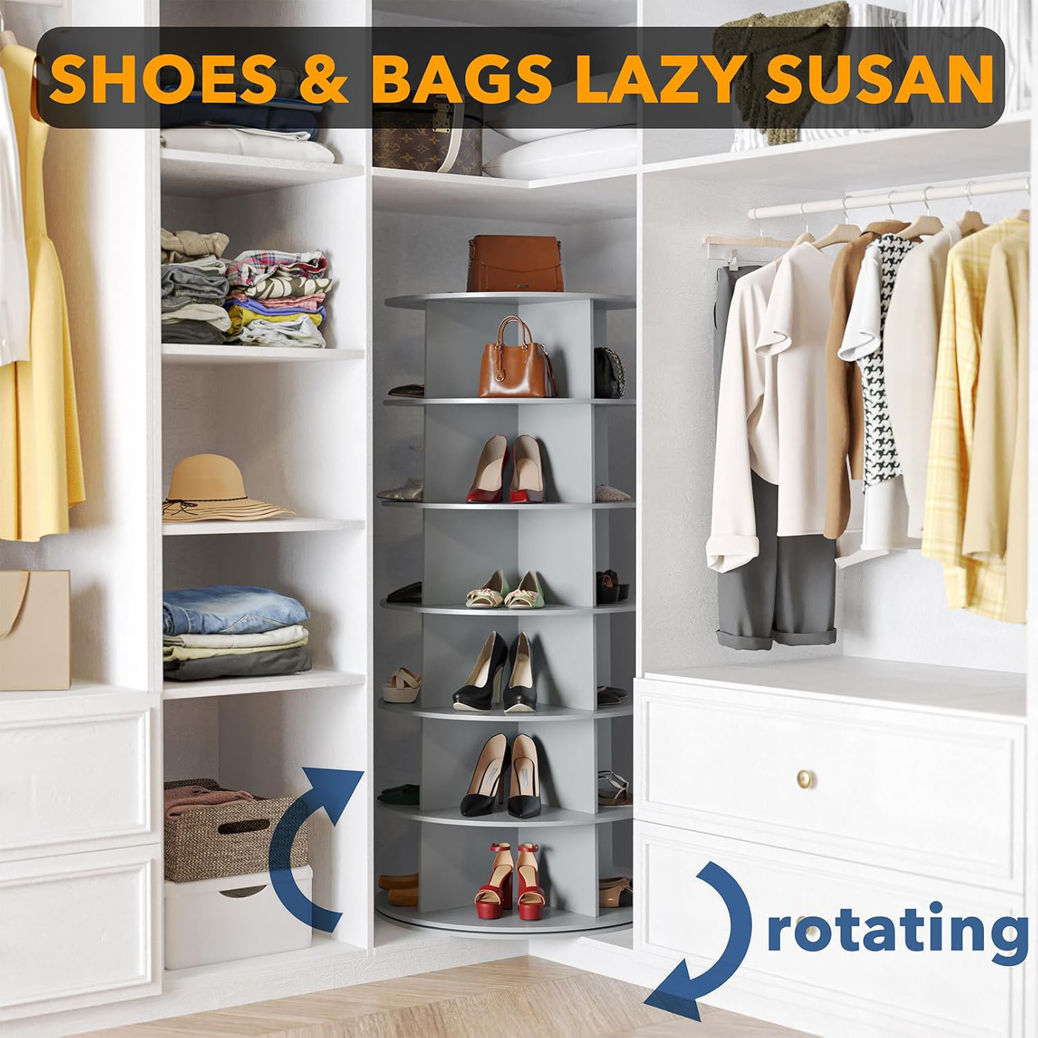 Latitude Run® 6 Tier Rotating Shoe Rack Tower, Spinning Shoe Display ...