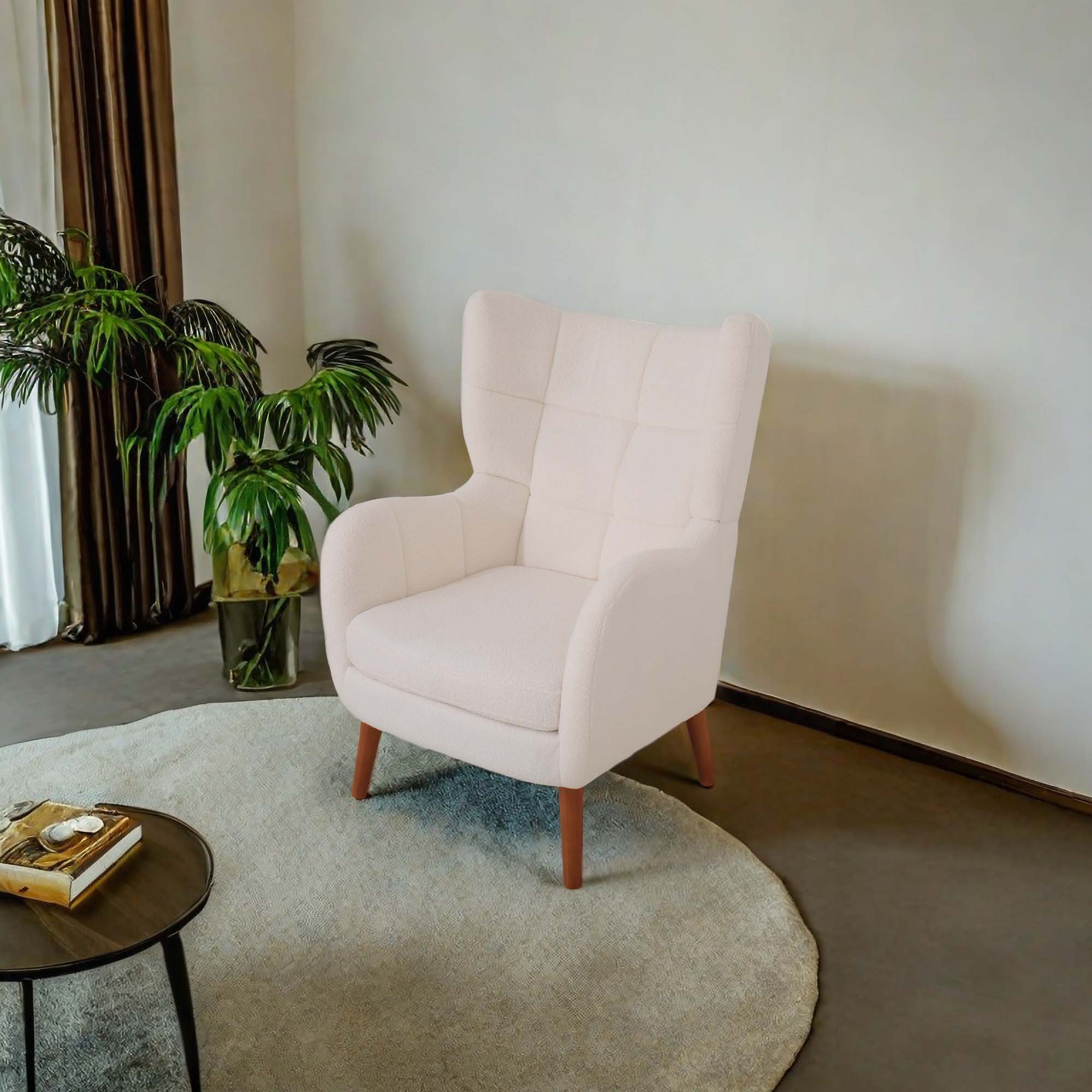 Corrigan Studio® Upholstered Teddy Wool Fabric Armchair with Wood Legs ...