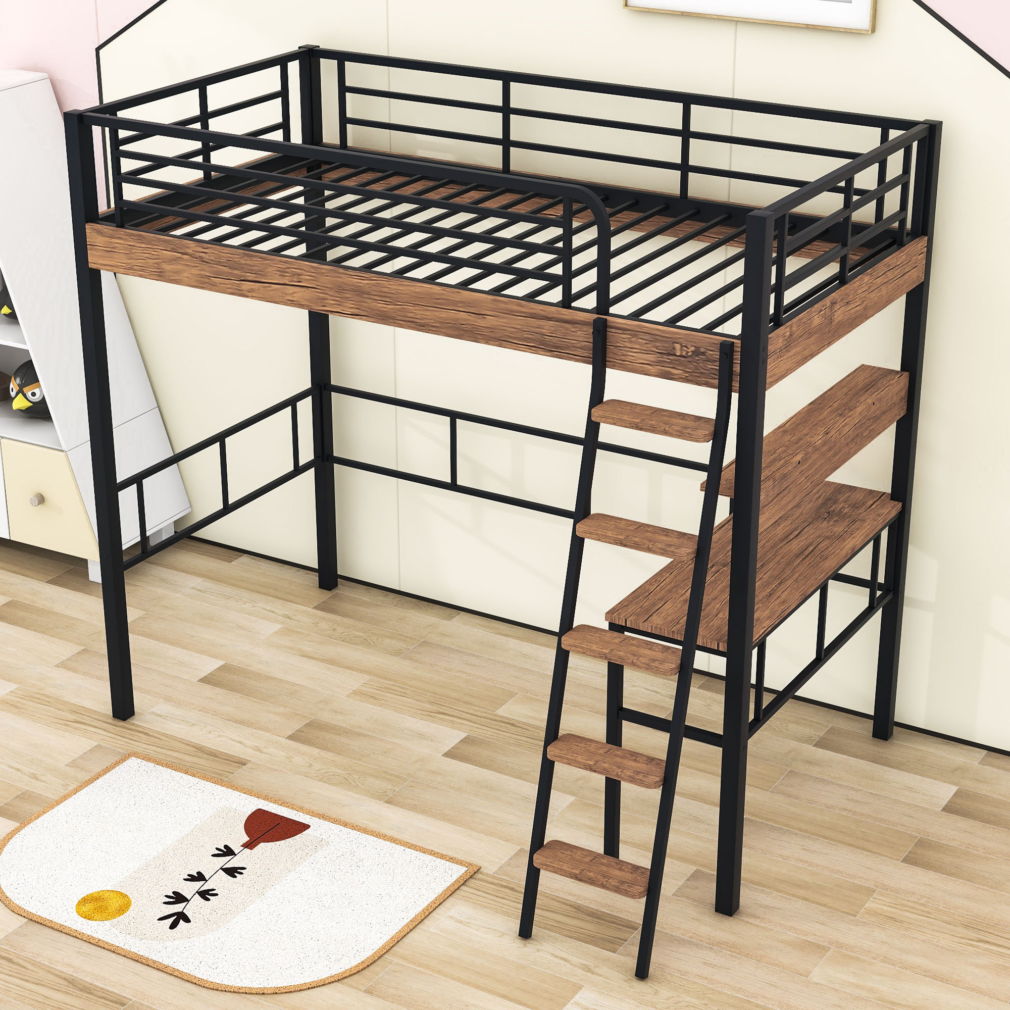 Mason & Marbles Lit mezzanine en métal avec tablette, bureau et échelle Gelantipy - Wayfair Canada