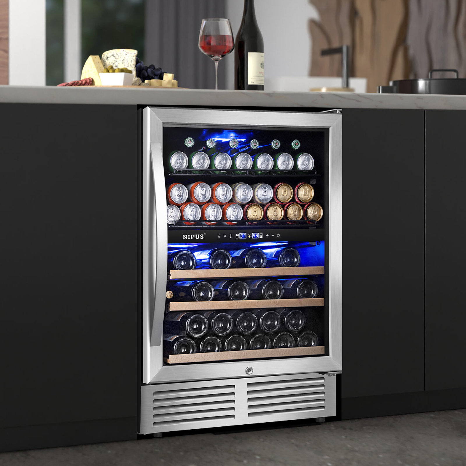Nipus Classic Series 24" 94 Can and 27 Bottle Dual Zone Wine & Beverage ...