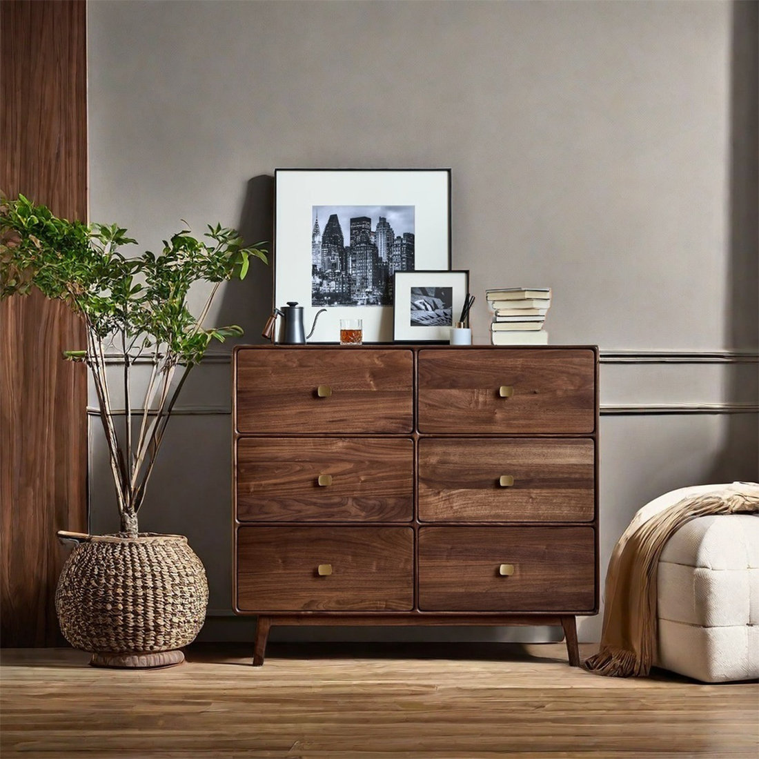Vivid Space Creation Walnut Storage Cabinet with Spacious Compartments ...